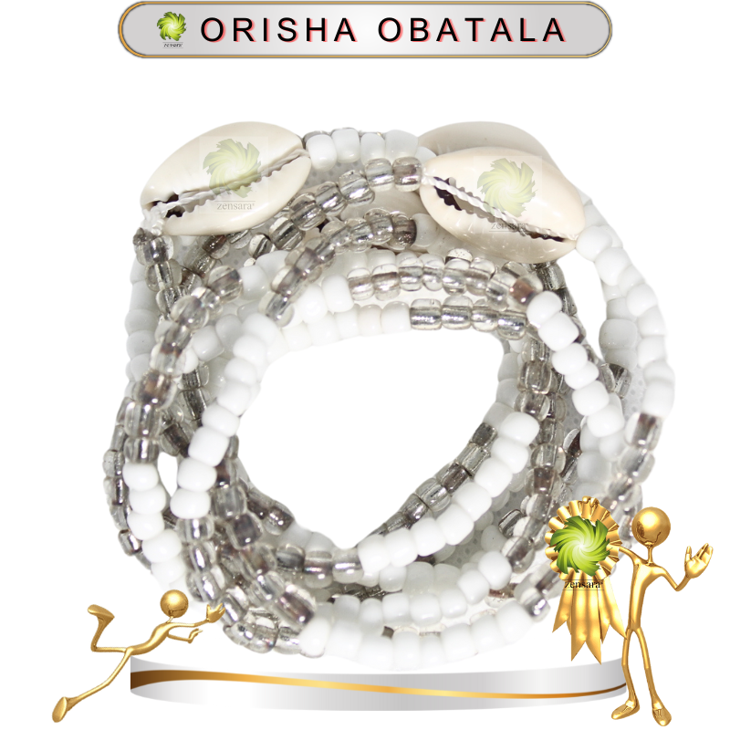 COLLAR ORISHA OBATALA DE CHAQUIRÓN CON CAURY EN ZENSARA