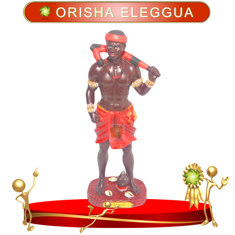 FIGURA AFRICANA ORISHA ELEGGUA CON GARABATO DE COLOR 30 CM EN ZENSARA